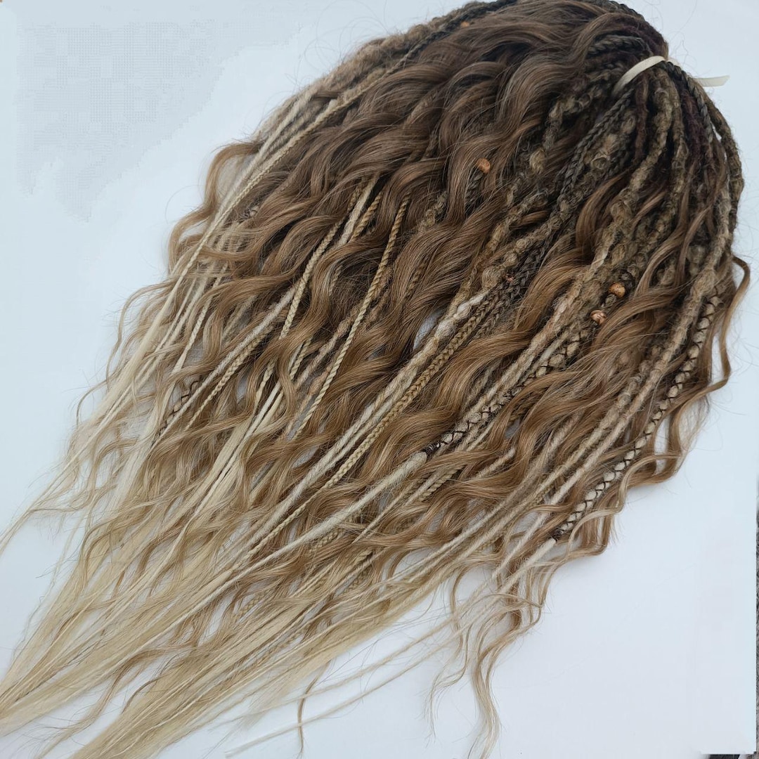 Ombre Brown to Beige Curly Dreads and Braids. Synthetic Wave Dreads ...