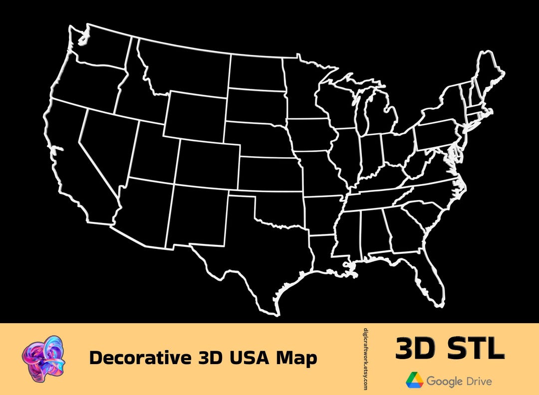 3D USA Map Stl, America Stl Map, 3D Decorative USA Map, Decorative Usa ...