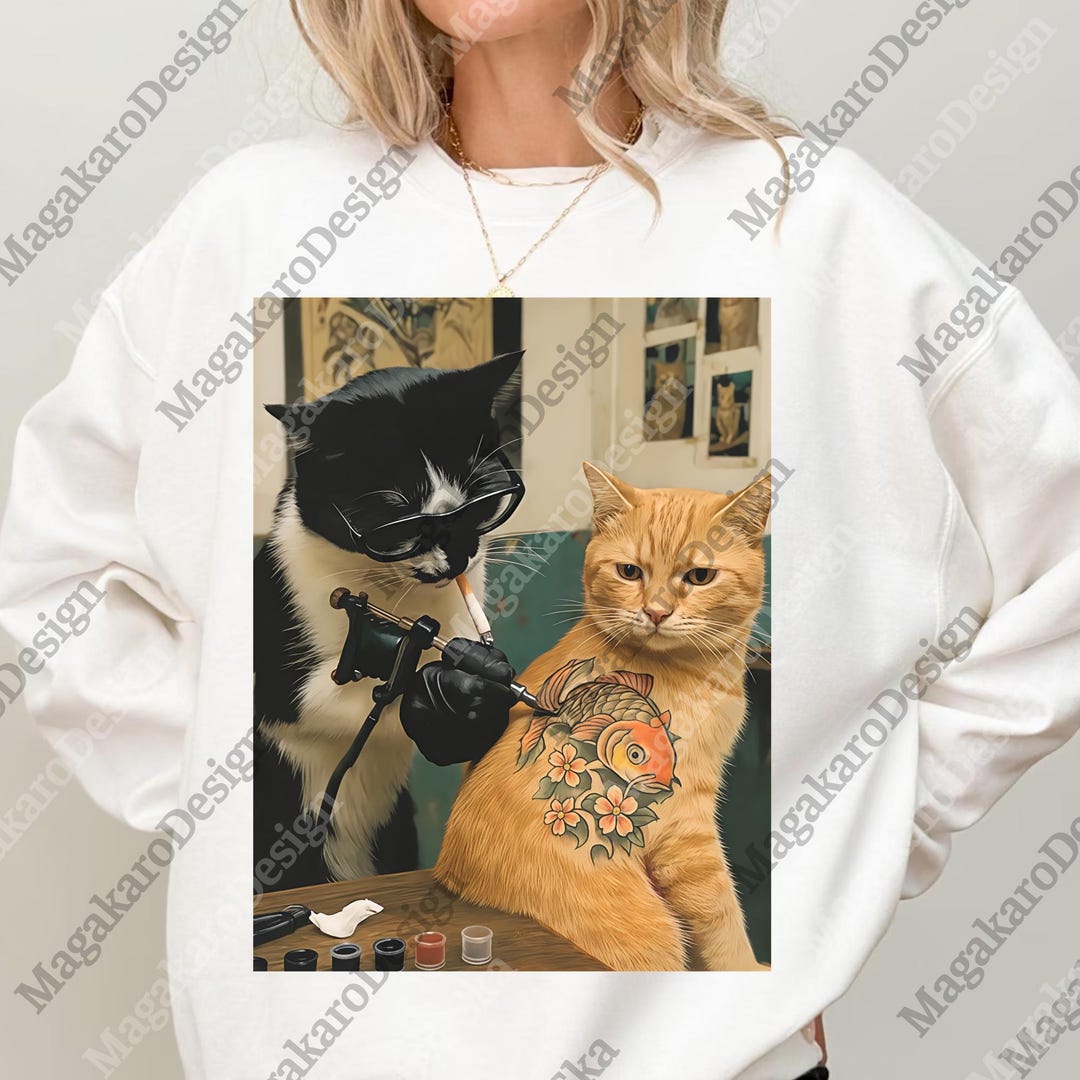 Funny Tattoo Artist Cat Png, Cute Cats Getting Inked Meme Digital ...