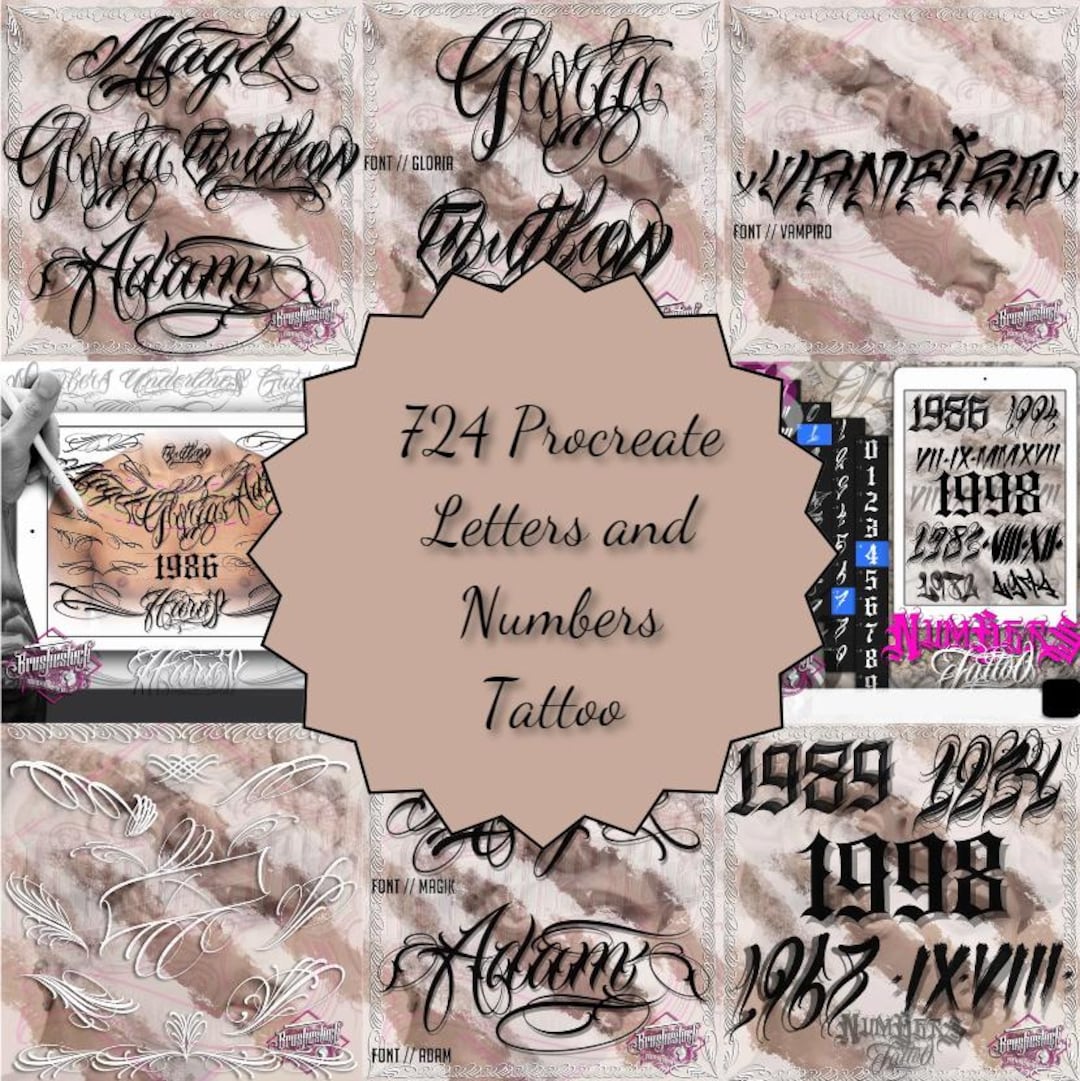 724 Procreate Letters and Numbers Tattoo, Lettering Chicano Pack for ...