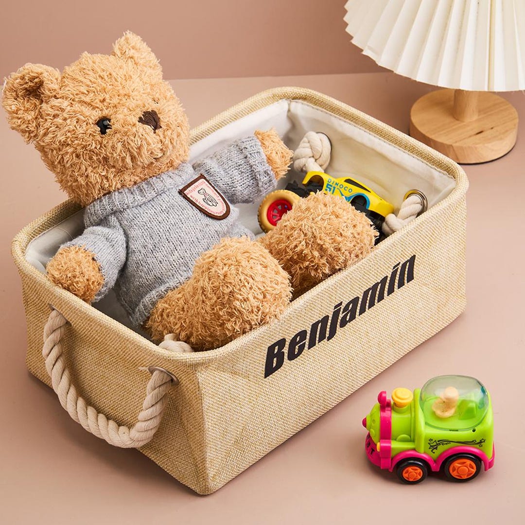 Personalized Storage Basket With Name Toy Bin Linen Organizer Gift for ...