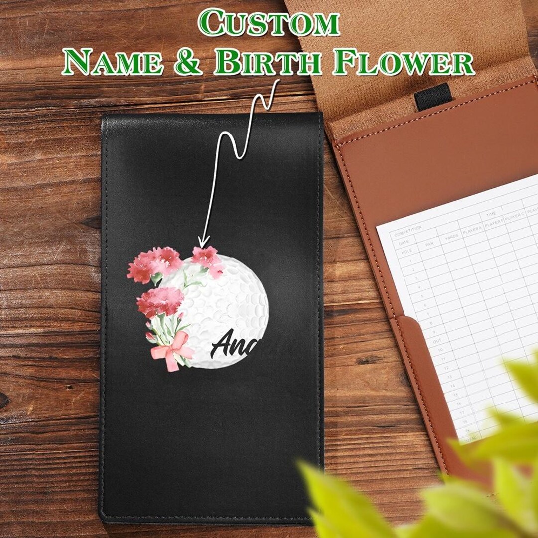 Personalized Birth Flower Golf Scorecard Holder: PU Leather Golf Gift ...