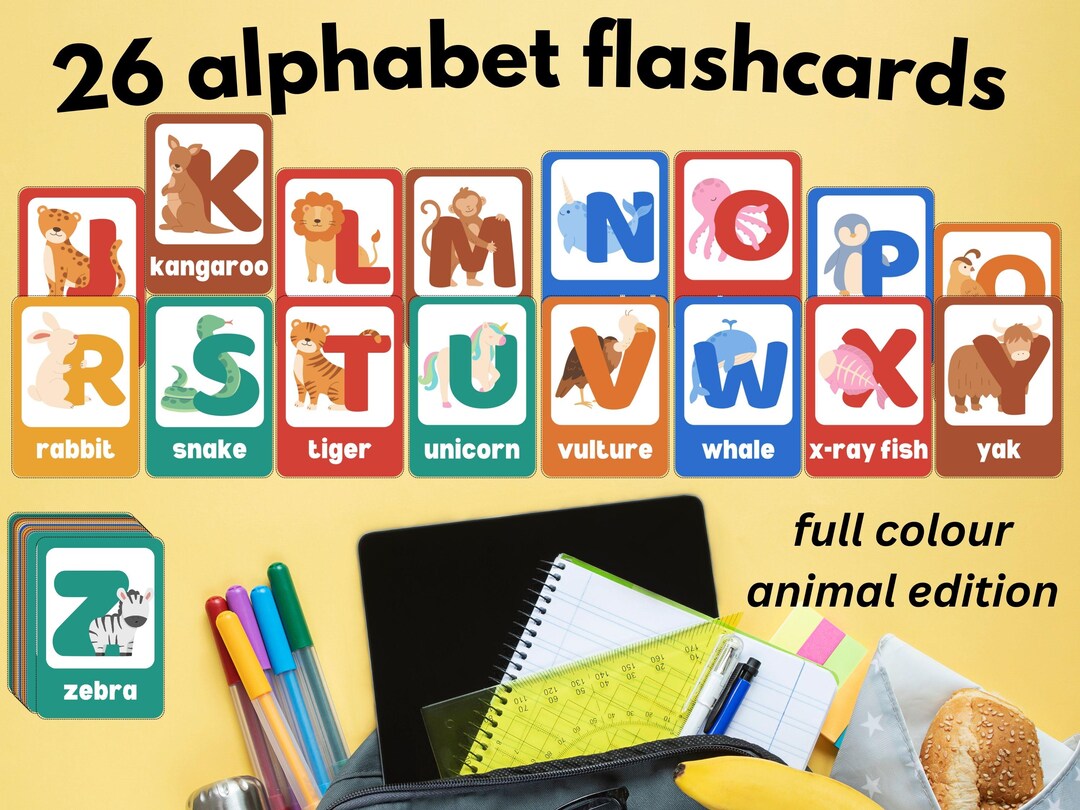 Animal Alphabet Flashcards A–Z, Toddlers Educational Cards , Alphabet ...