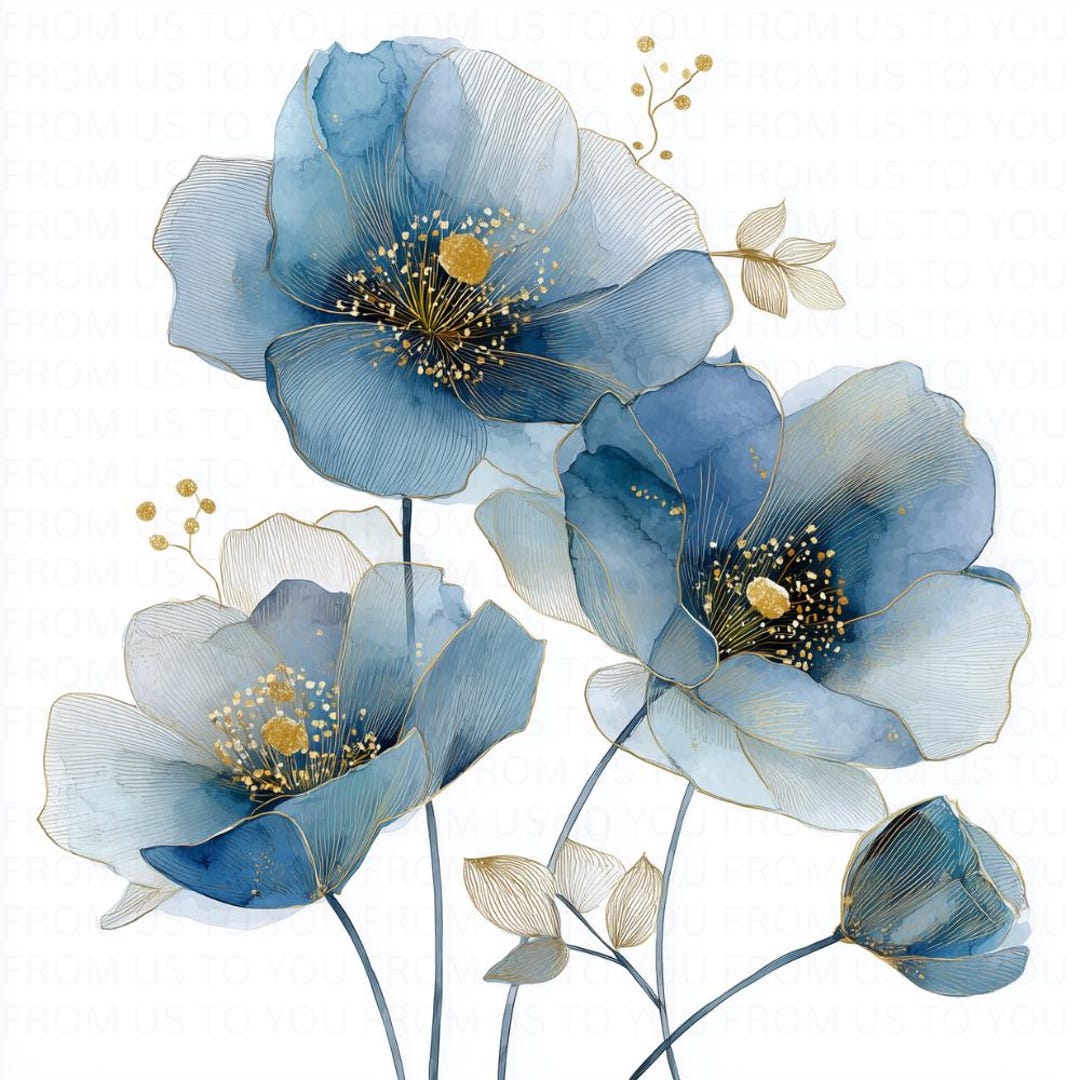 10 Abstract Flowers Clipart, Flowers Print, Printable Watercolor Clipart, High Quality Jpgs ...