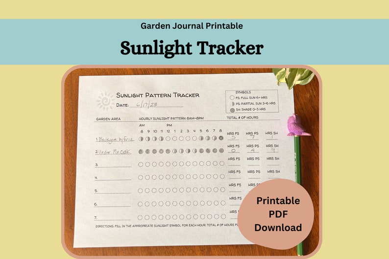 Garden Sunlight Pattern Tracker, Garden Journal Printable, Garden Planner, Garden Printable ...