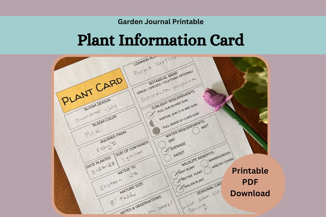 Garden Plant Information Card, Journal Printable (PDF) - Etsy