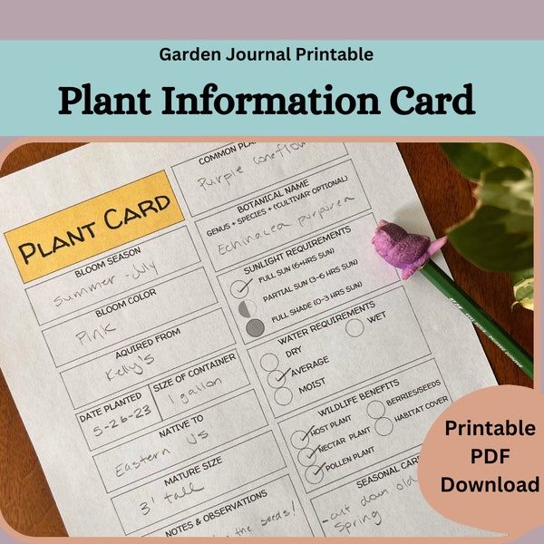 Printable Plant Information Card - Etsy