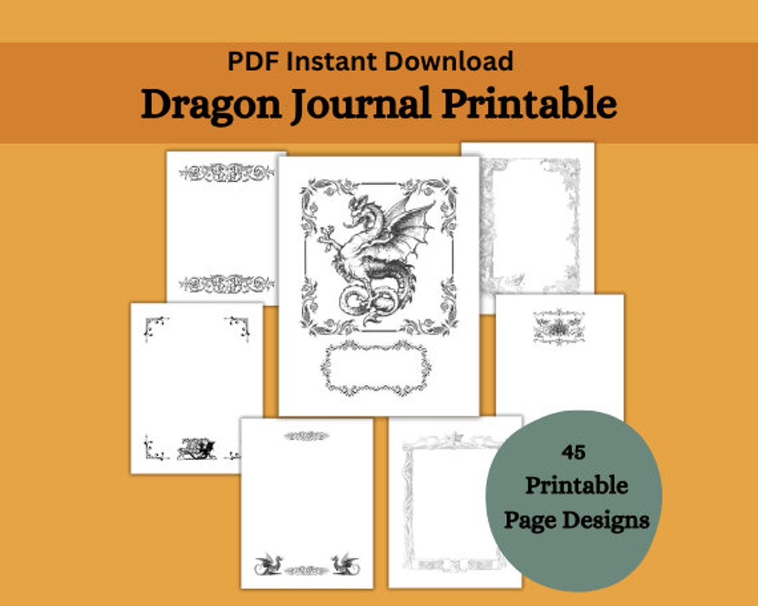 Vintage Dragon Theme Journal Printable Pages. Downloadable Dragon ...