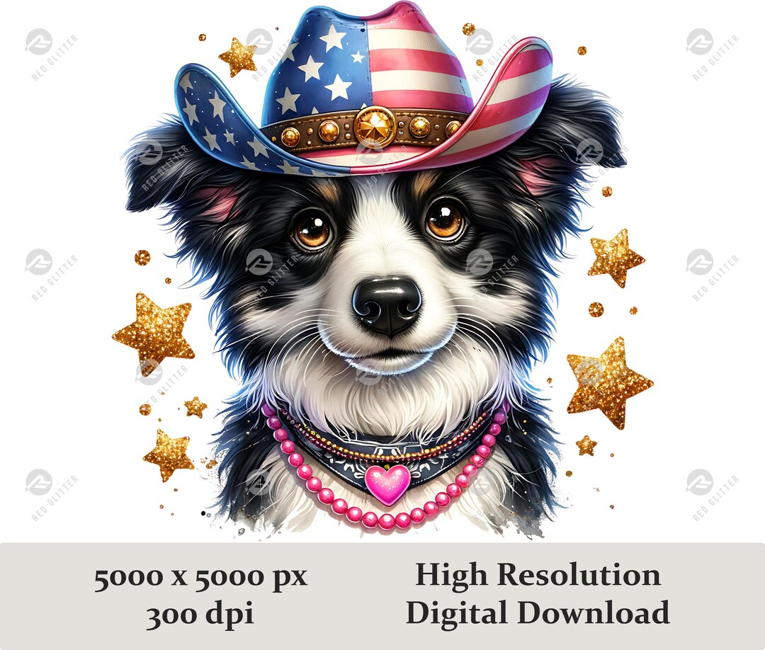 Border Collie Cowboy Hat Png, Cute Western Dog Digital Design ...
