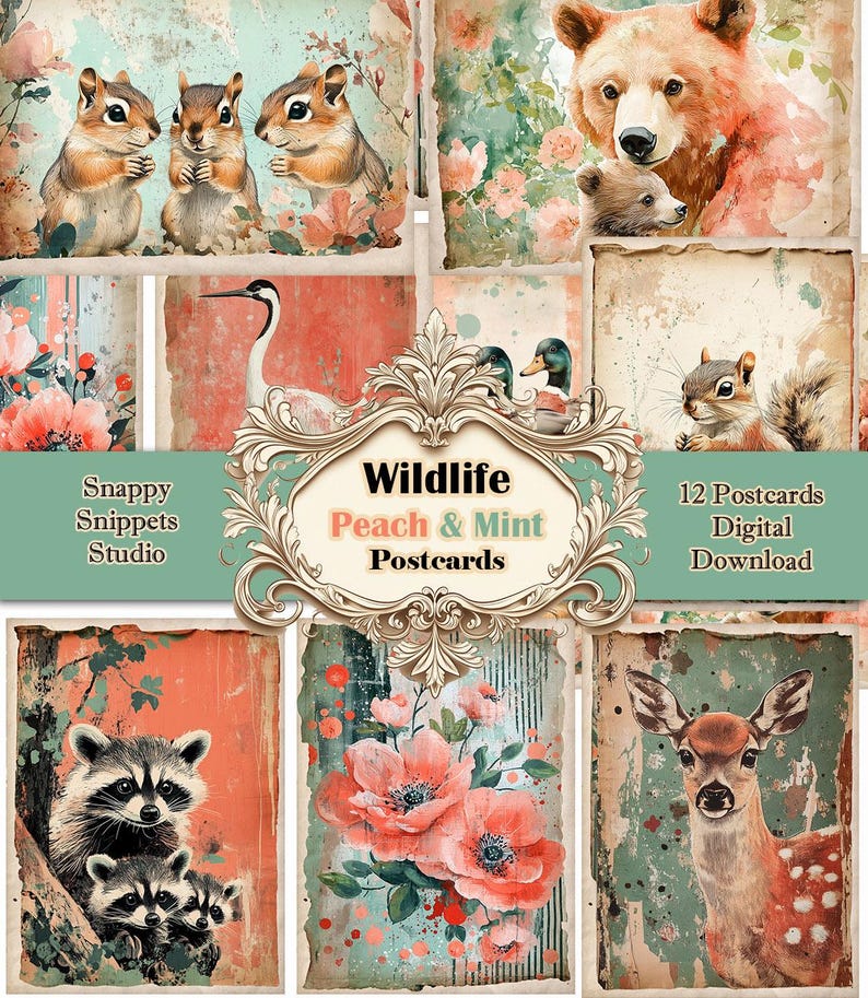 Wildlife Postcards Printable, Nature Art Prints, Digital Download ...