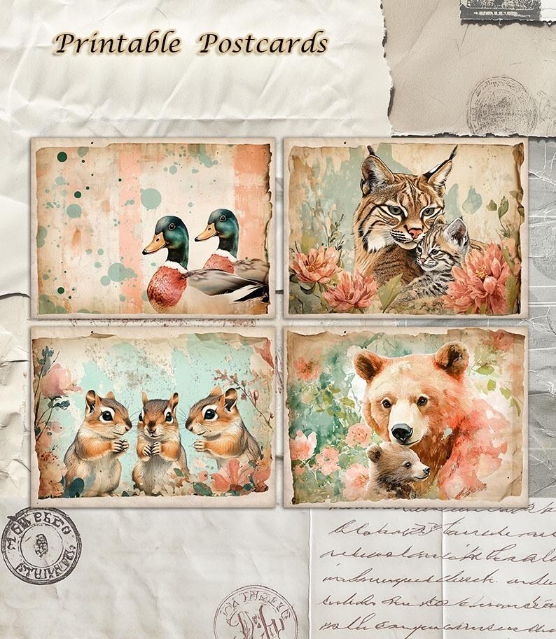 Wildlife Postcards Printable, Nature Art Prints, Digital Download ...