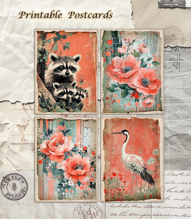 Wildlife Postcards Printable, Nature Art Prints, Digital Download ...