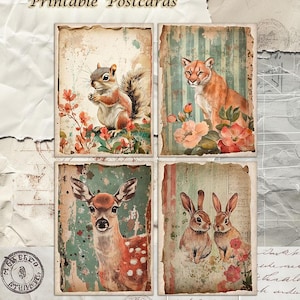 Wildlife Postcards Printable, Nature Art Prints, Digital Download ...