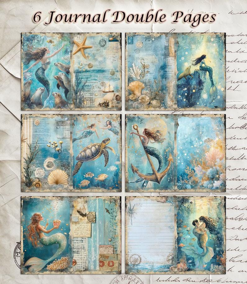 Mermaid Junk Journal, Digital Download Kit, Ocean-themed Printable ...