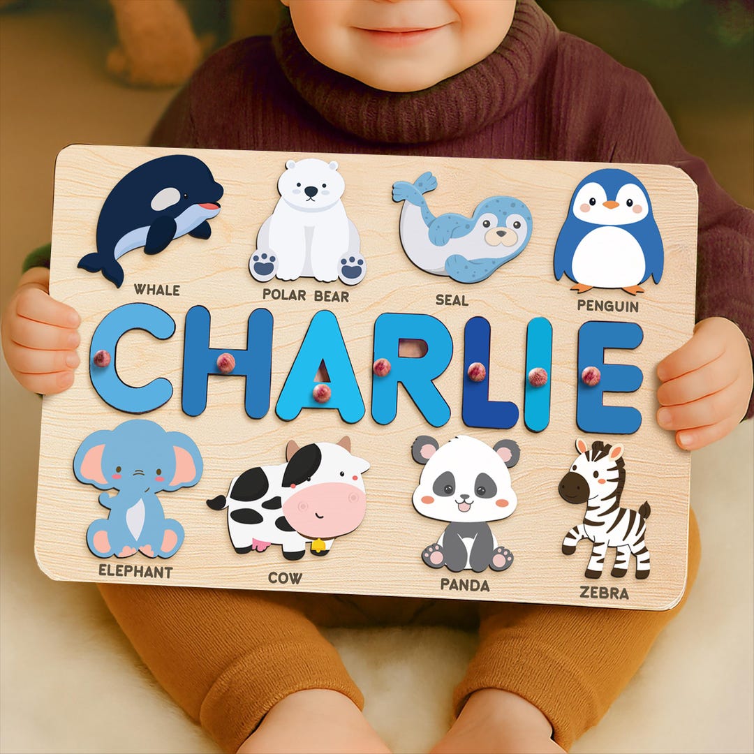 Personalized Animal Name Puzzle for Girls, Wooden Montessori Toddler ...
