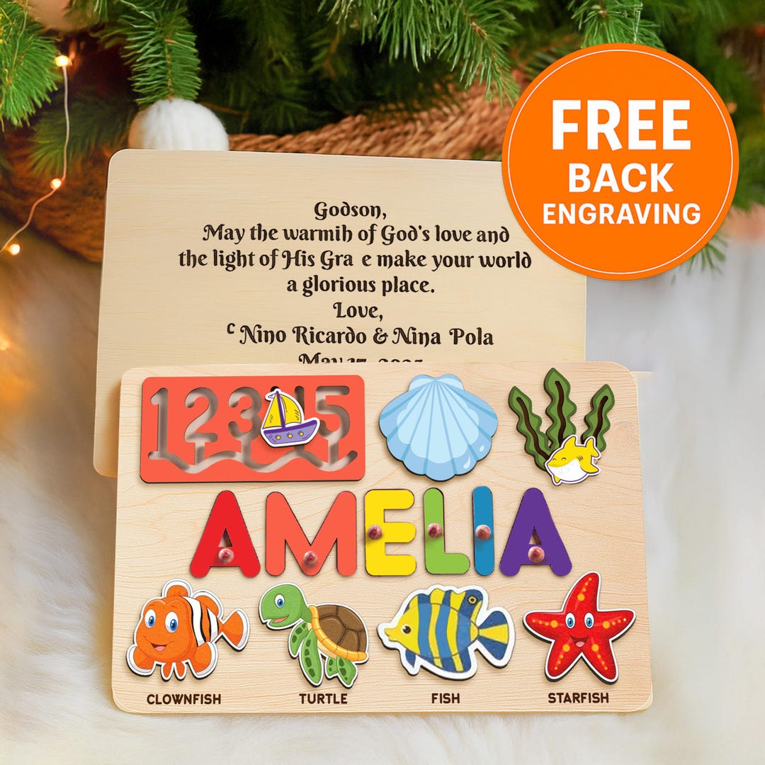Personalized Sea Animal Name Puzzle With Pegs, Best Baby Gift, Custom ...
