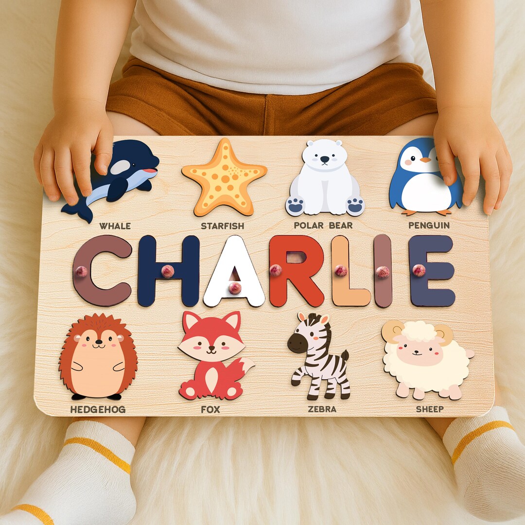 Personalized Animal Name Puzzle for Girls, Wooden Montessori Toddler ...