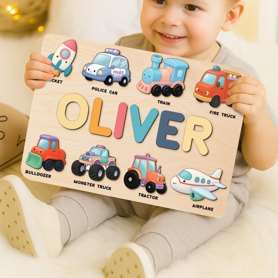 Personalized Transportation Busy Board Puzzle, Custom Wooden Name ...