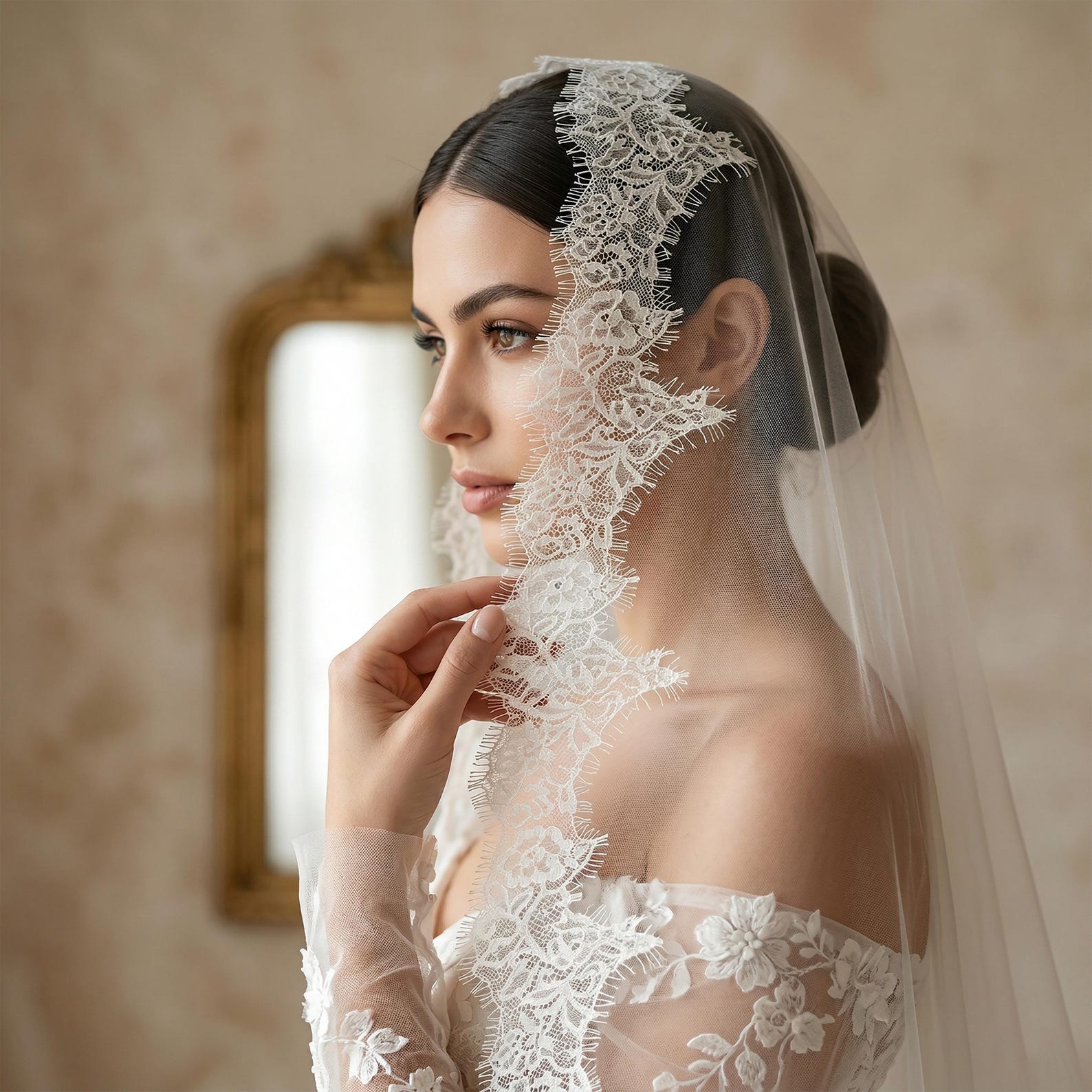 Chantilly Lace Mantilla Wedding Veil, Cathedral Bridal Veil, Vintage ...