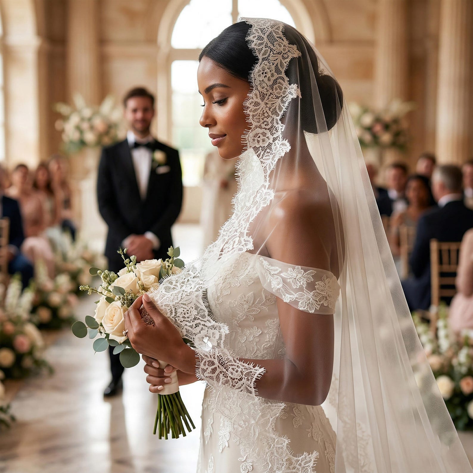 Chantilly Lace Mantilla Wedding Veil, Cathedral Bridal Veil, Vintage ...