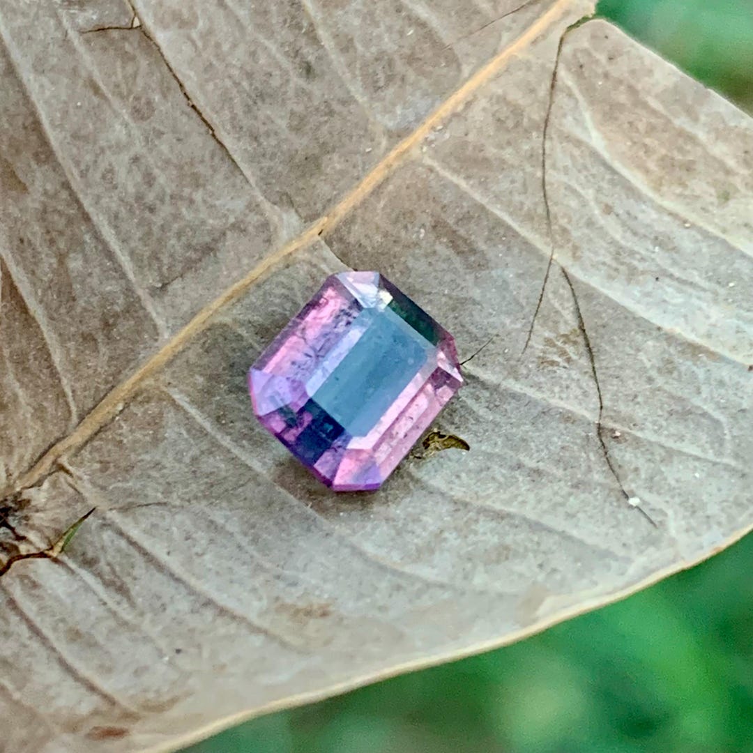 Tourmaline, Bicolor Pink and Grey, Square Emerald Cut - Etsy