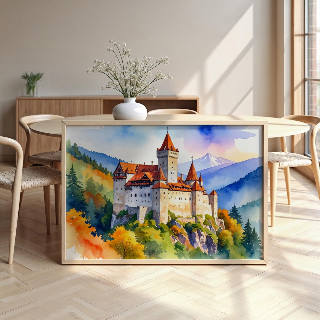 Bran Castle Watercolour Framed Poster - Luxurious Design, Ready to Hang ...