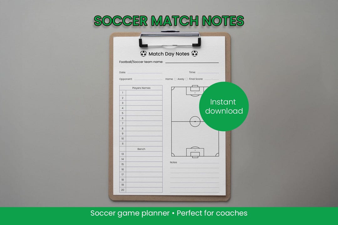 Printable Soccer Match Day Planner PDF | Football Coach Game Sheet ...