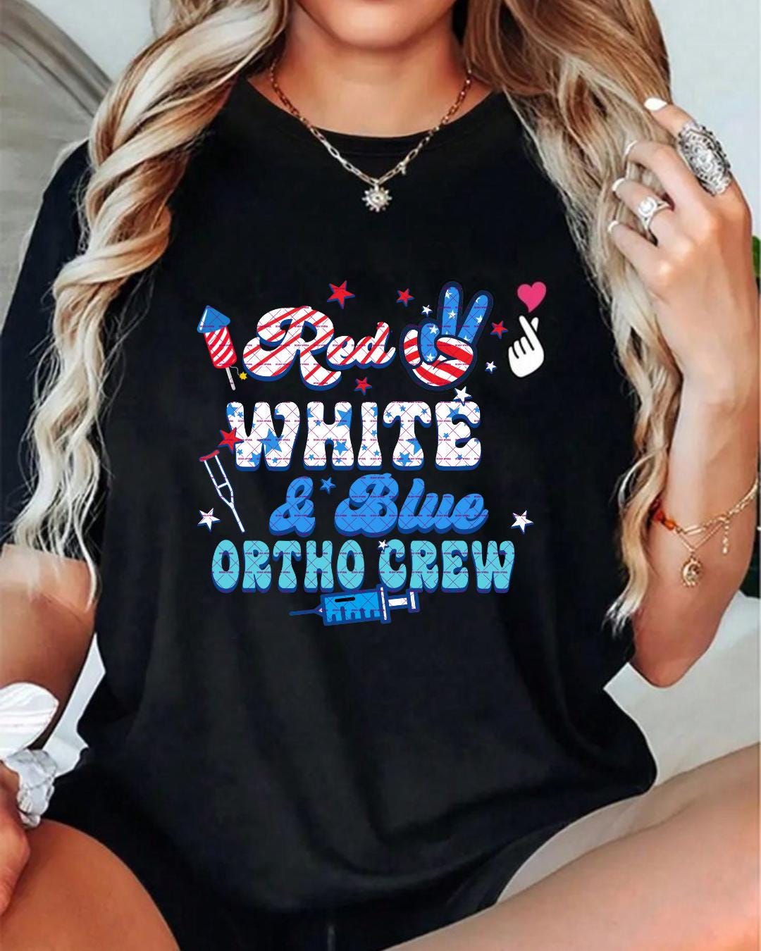 Red White and Blue Ortho Crew Shirt Png, 4th of July Patriotic Medical ...
