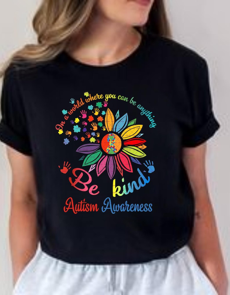 Autism Awareness Be Kind Sunflower PNG, Autism Ribbon Handprint Design ...