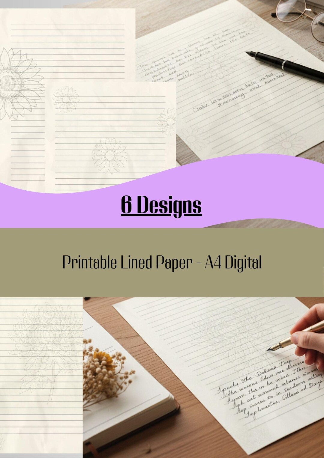 Floral A4 Lined Stationery – Printable Flower Note Paper (6 Pages ...