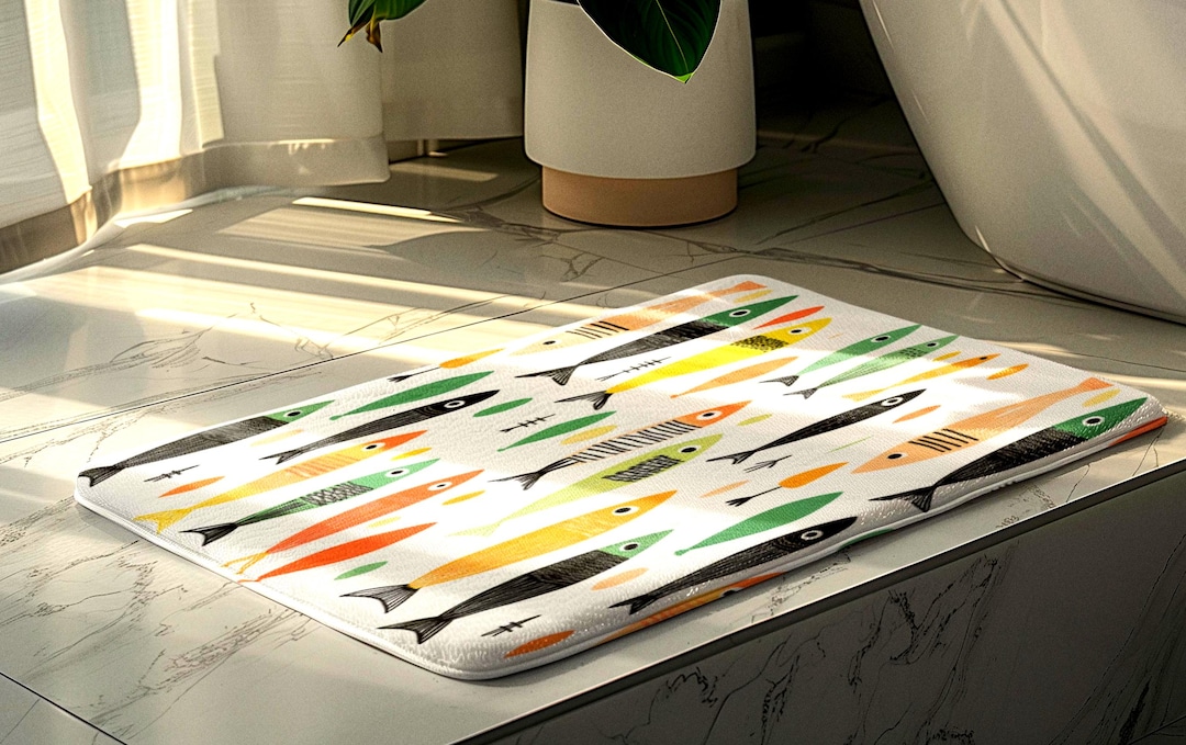 Sardines Fisherman Aesthetic Bath Mat -coastal Fish Design, Nautical ...