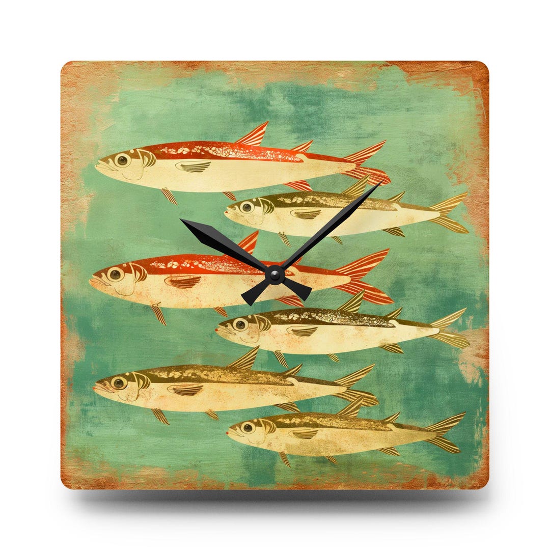 Fishermen Aesthetic Retro Wall Clock-vintage Sardine Design in Sage ...