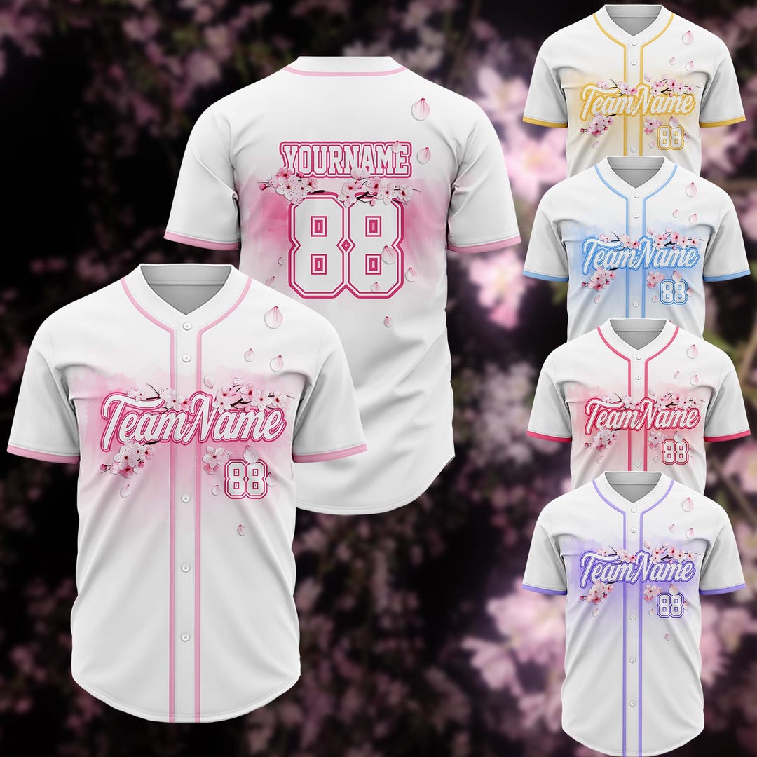 Custom Baseball Jersey for Women | Cherry Blossom Gradient Jersey ...