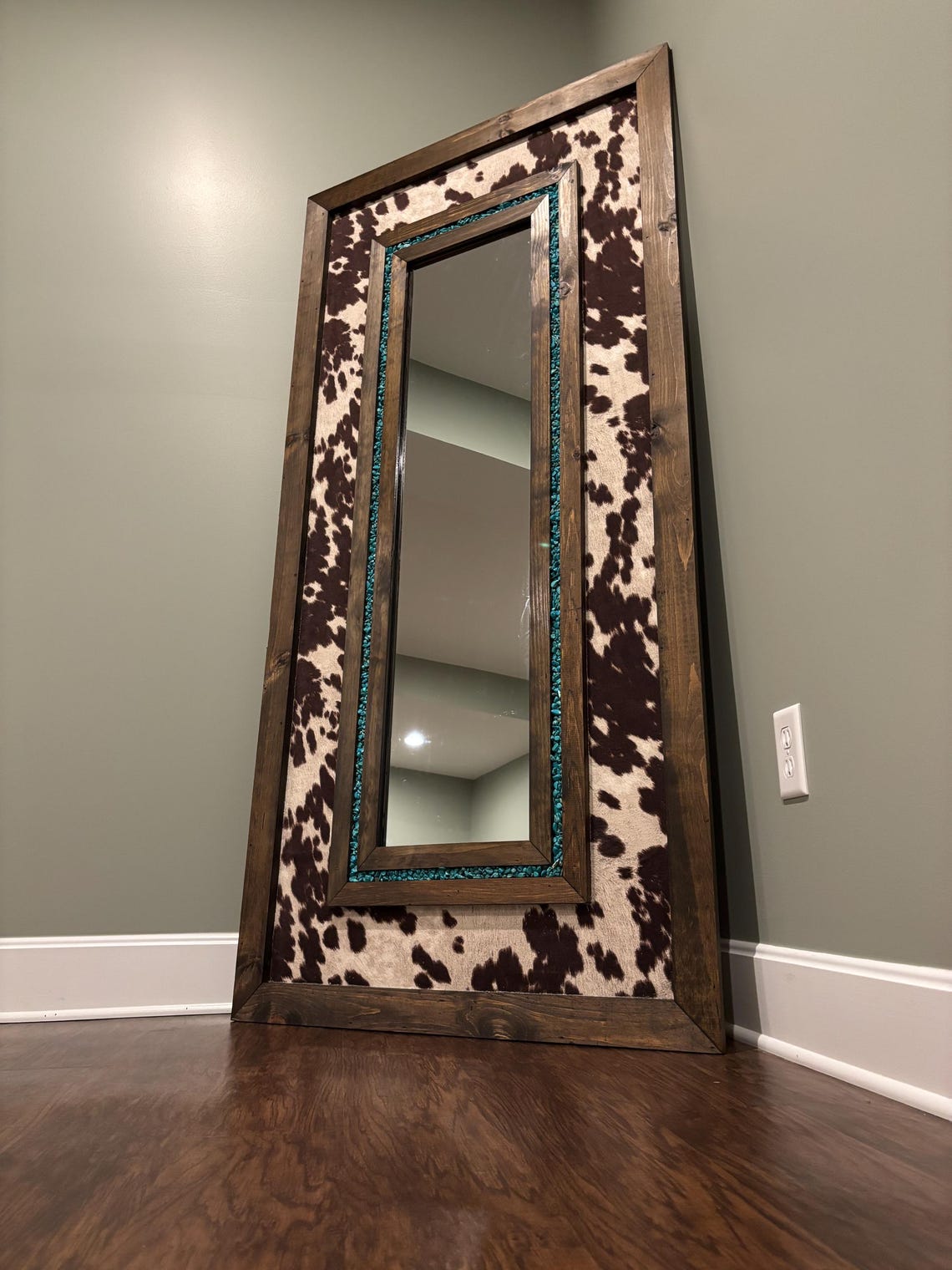 Framed Cow Print Mirror/ Turquoise/ Cow Print Home Decor/ Western ...