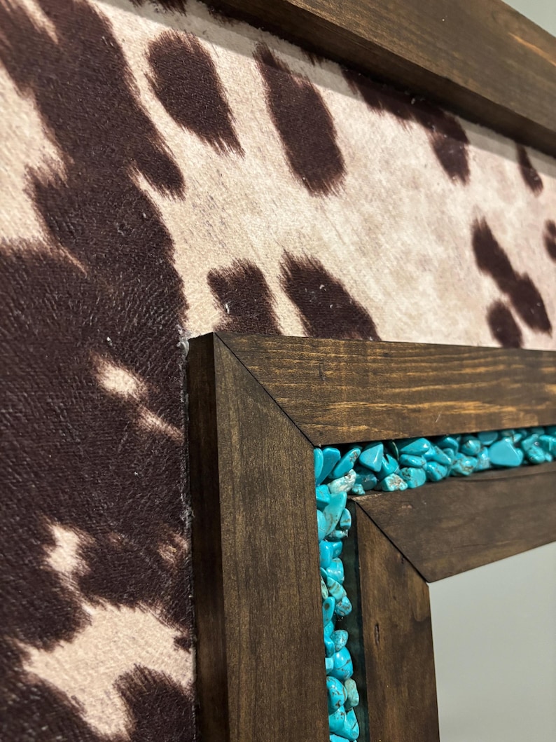 Framed Cow Print Mirror/ Turquoise/ Cow Print Home Decor/ Western ...