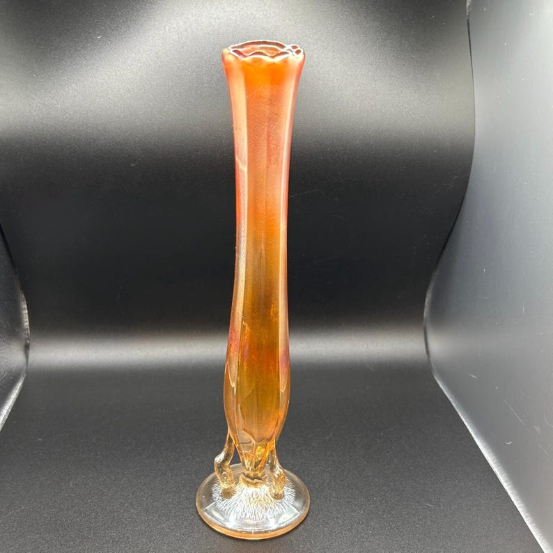 Vintage Dugan Diamond Carnival Glass Vases, Marigold Iridescent Pair - Etsy
