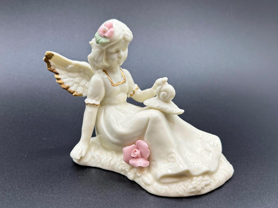 Vintage Porcelain Angel Figurine With Snail, Gold Accents - Etsy