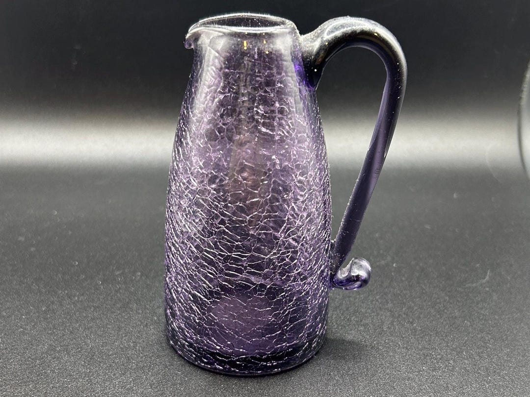 Blenko Amethyst Crackle Glass Vase Mini Pitcher Vintage Purple ...