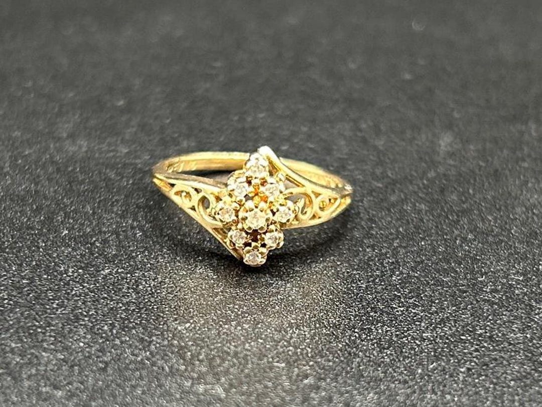 10k Gold Real Diamond Cluster Ring .10 Carats Vintage Filigree Setting ...