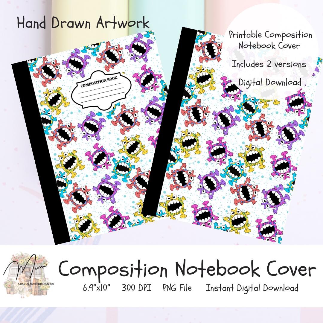 Spotty Monsters Composition Notebook Cover: Printable PNG, Hand-drawn ...