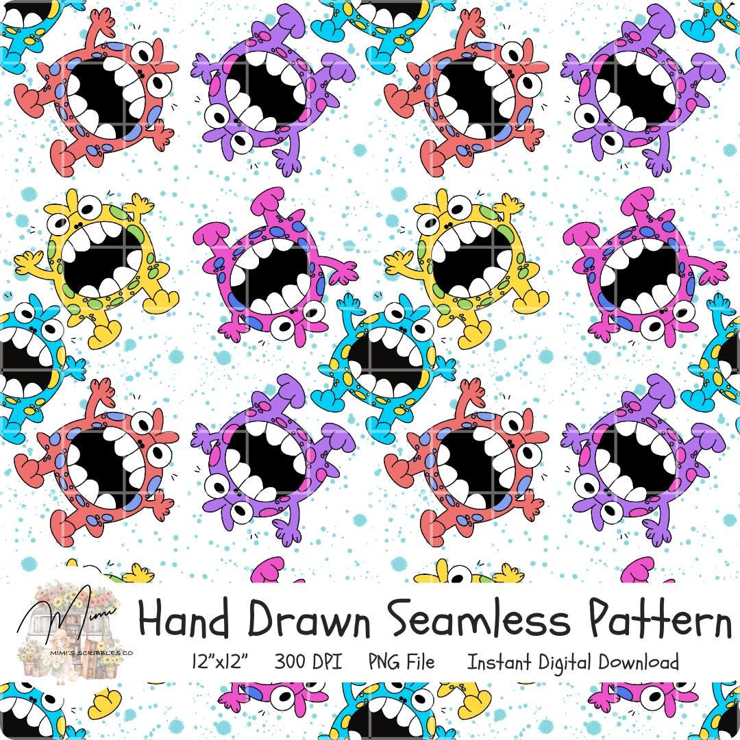 Colourful Spotty Monsters Hand-drawn Seamless Pattern | 12x12 PNG ...