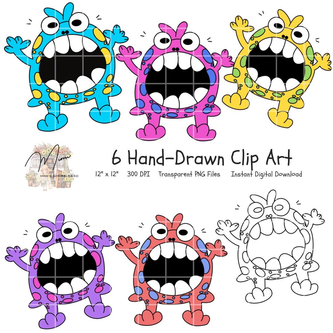 Hand-drawn Colourful Spotty Monsters Clipart Set – High-quality Pngs ...