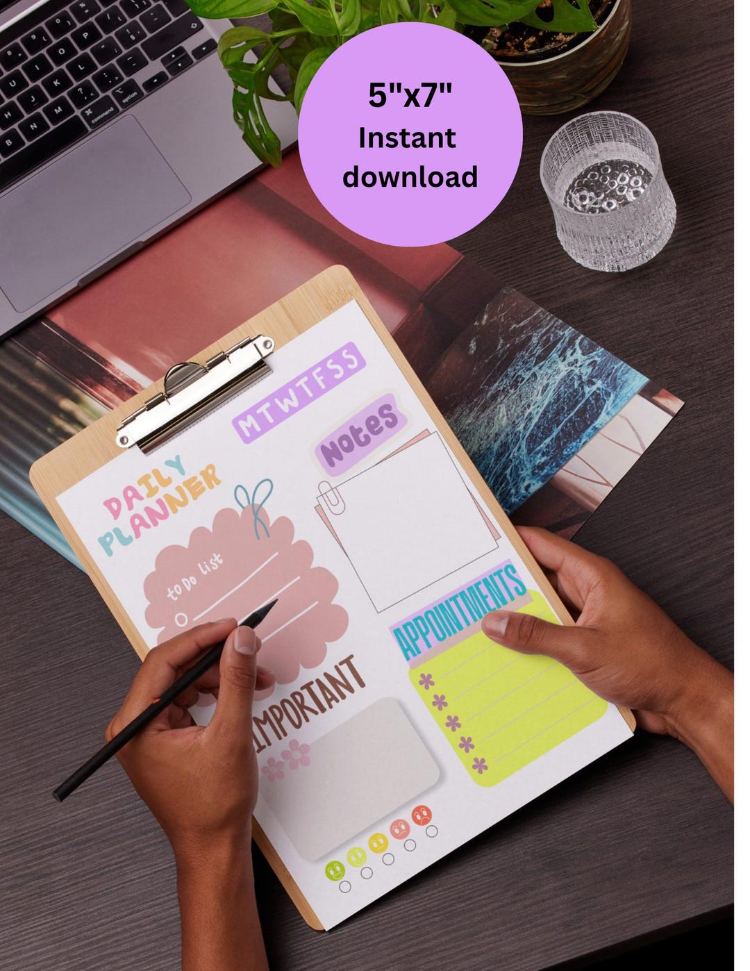 5x7 Daily Planner Printable | To-do List, Appointments (instant ...