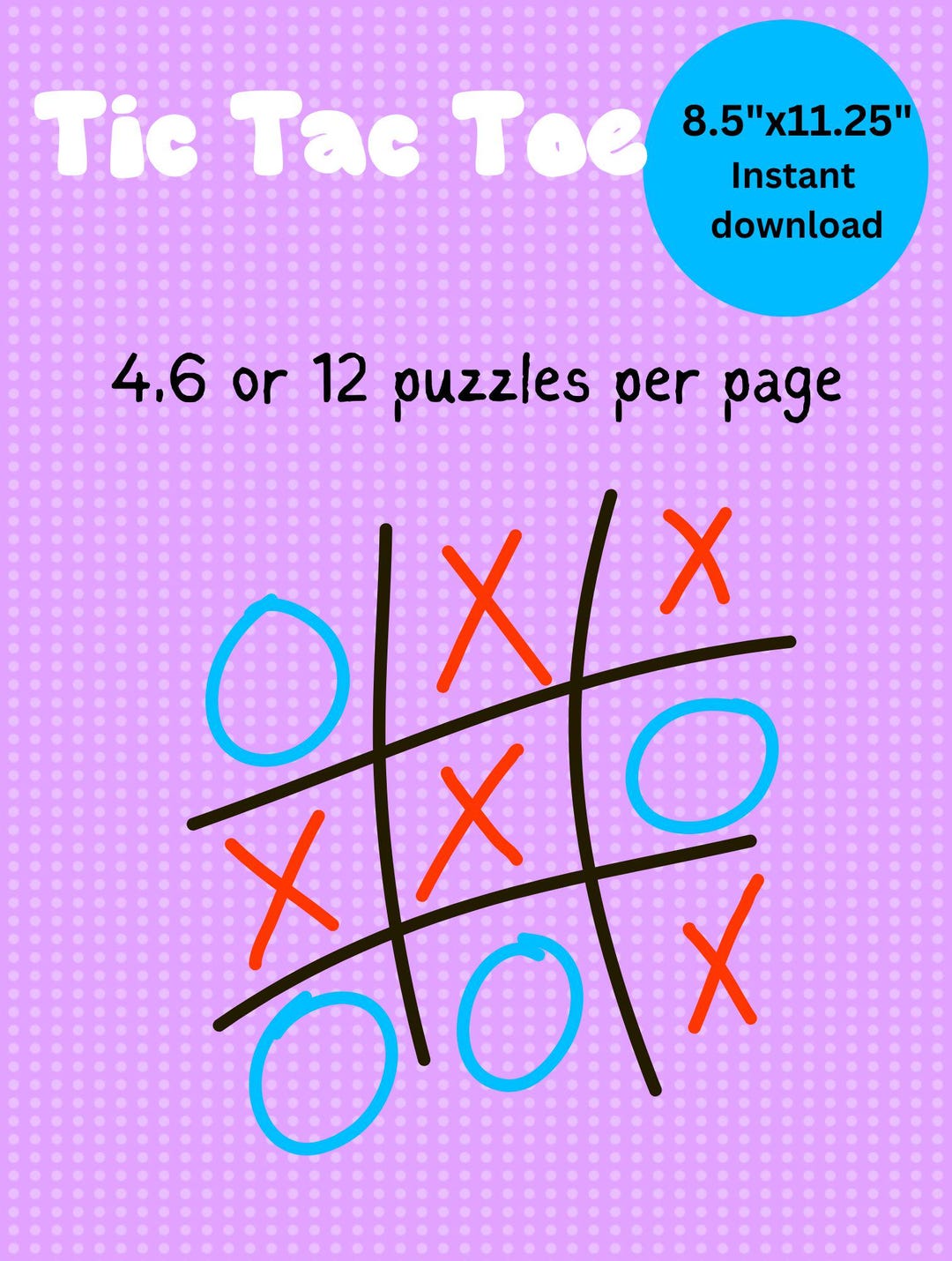 Tic Tac Toe Printable Pack | 3-piece Game Set | 4, 6 or 12 Puzzles per ...