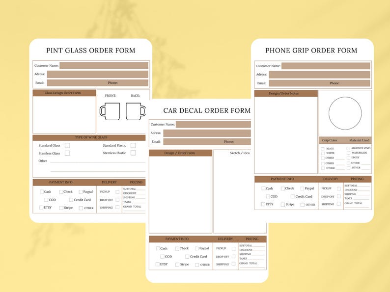12 Fillable Order Forms Bundle, T-shirt Order Form, Mug Order Form ...