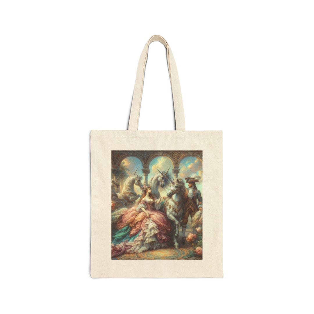 Luxury Rococo Revival Unicorn Oil Painting Tote Bag, Cotton Canvas ...