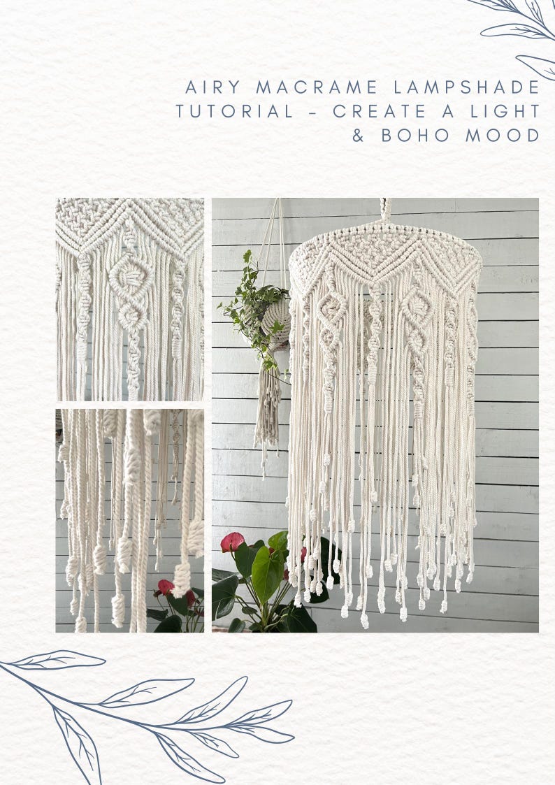 Macrame Lampshade Tutorial PDF – DIY Boho Chandelier Pattern, Light ...