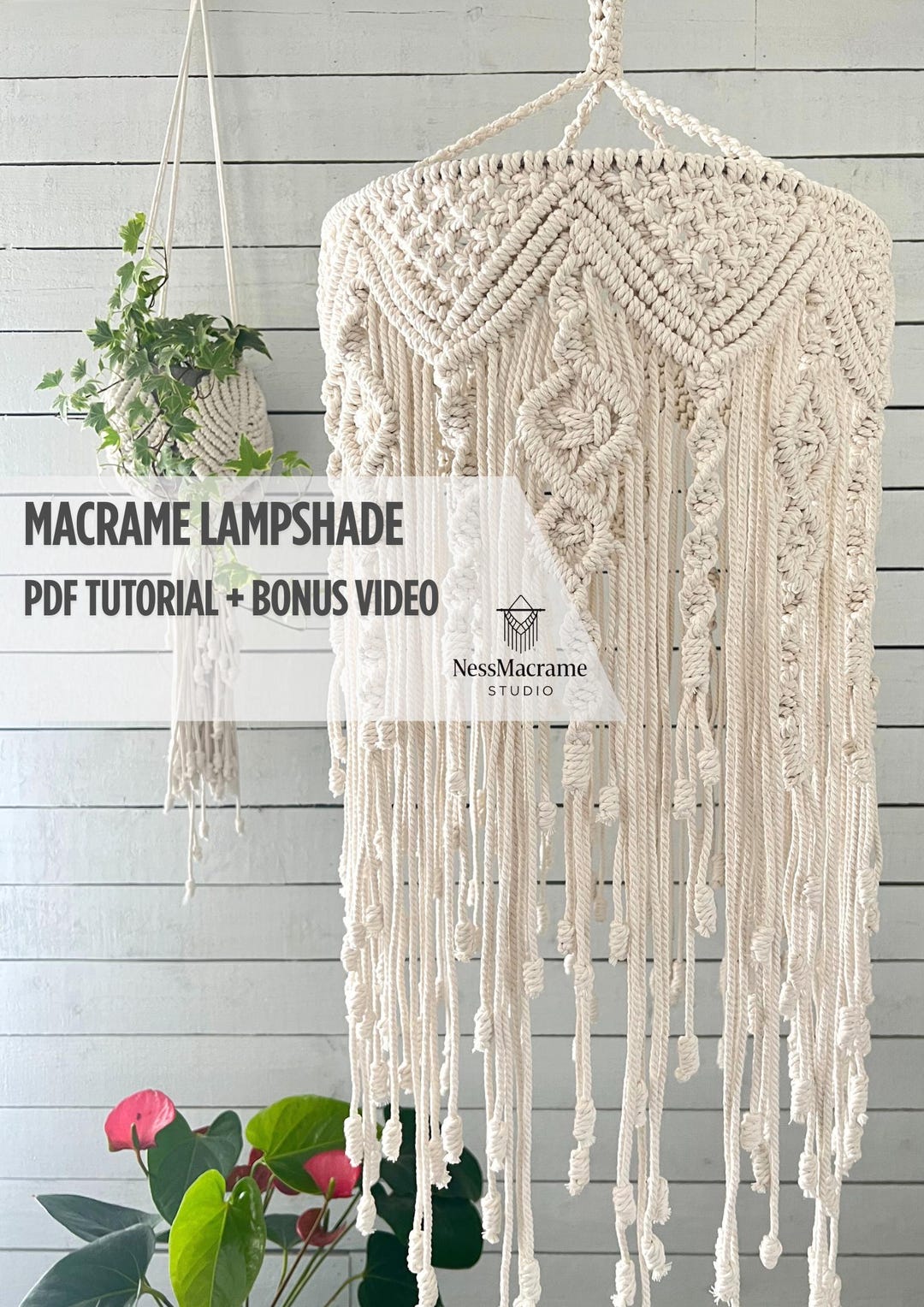 Macrame Lampshade Tutorial PDF – DIY Boho Chandelier Pattern, Light ...