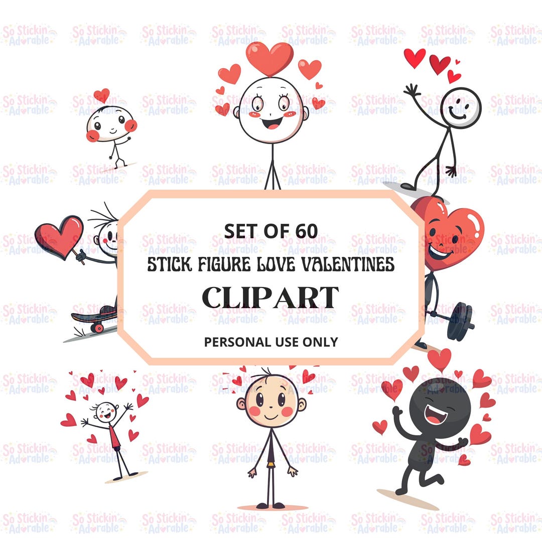 60 Stick Figure Love Valentines Clipart, Cute Valentine Stickers Png ...