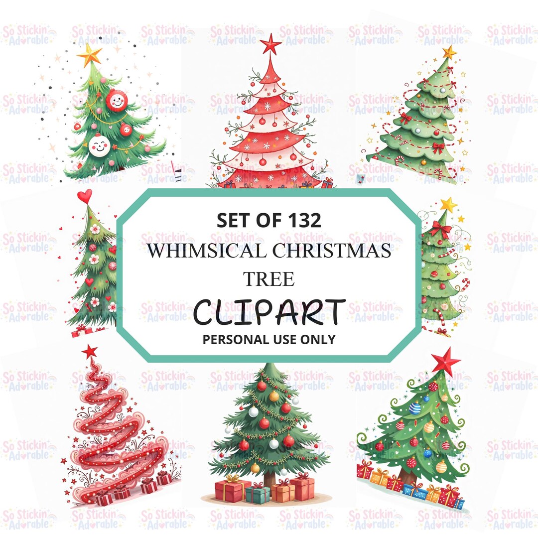 132 Whimsical Christmas Tree Clipart Bundle, Festive Trees PNG JPG SVG ...
